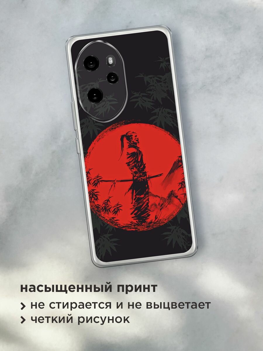 Чехол на Honor 100 Pro / Хонор 100 Про с принтом "Самурай на красном фоне" — фото 1