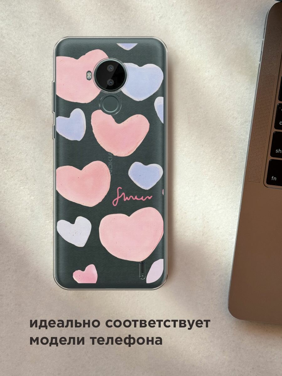 Чехол на Nokia C30 / Нокия C30 с принтом "Пастельные сердечки", прозрачный — фото 1