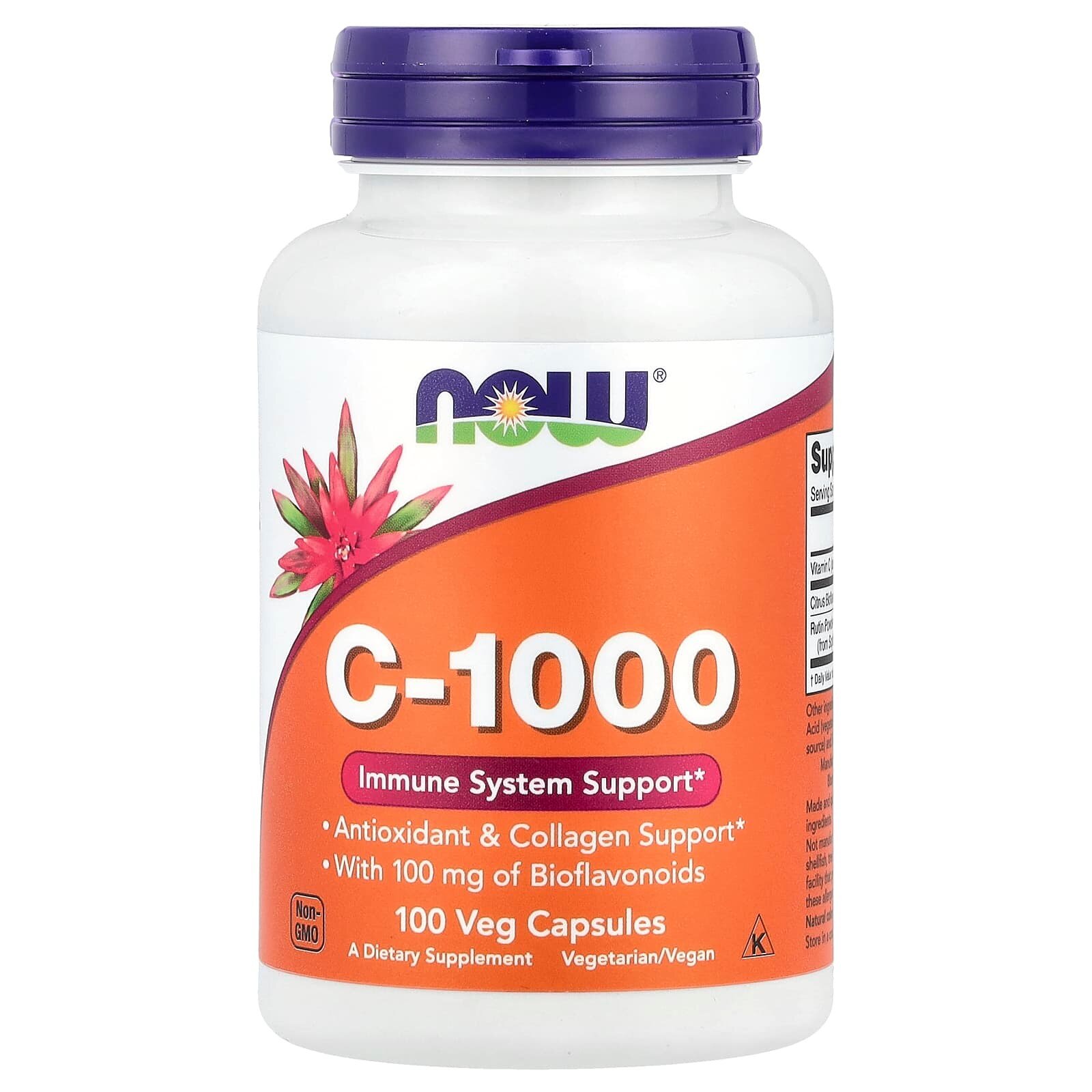 NOW C-1000, Витамин С с биофлавонидами, для иммунитета, 100 капсул