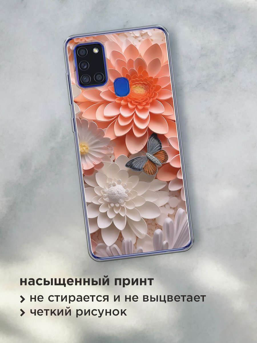 Чехол на Samsung Galaxy A21s / Самсунг Галакси A21s с принтом "Бумажные цветы" — фото 1