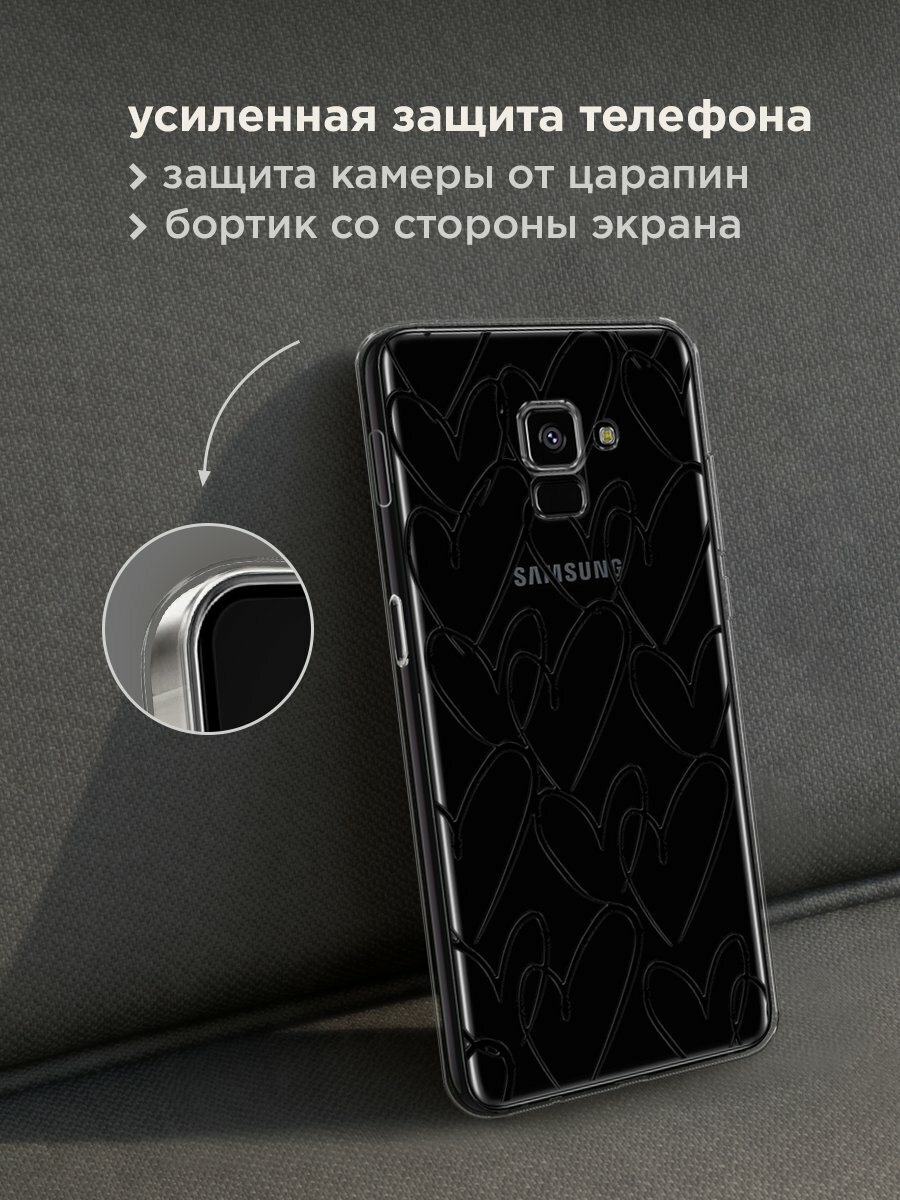 Чехол на Samsung Galaxy A8 + / Самсунг Галакси А8 Плюс 2018 с принтом "Hearts doodle black 1" — фото 1