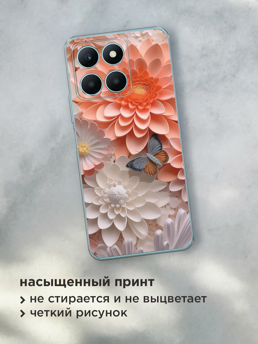 Силиконовый чехол на Honor X6A / Хонор X6A с принтом "Бумажные цветы" — фото 1