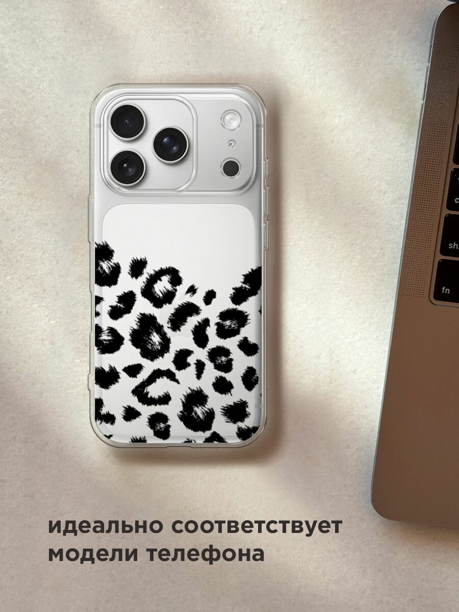 Чехол на Apple iPhone 17 Pro / Айфон 17 Про с принтом "Окрас леопарда фон черный", прозрачный — фото 1