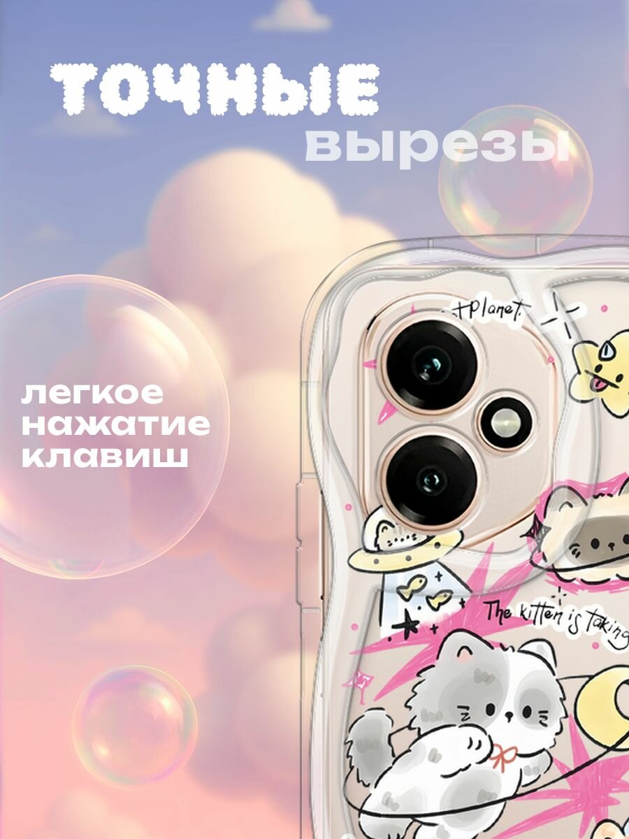 Чехол на Honor 400 / Хонор 400 с принтом "Космокотики", прозрачный — фото 1