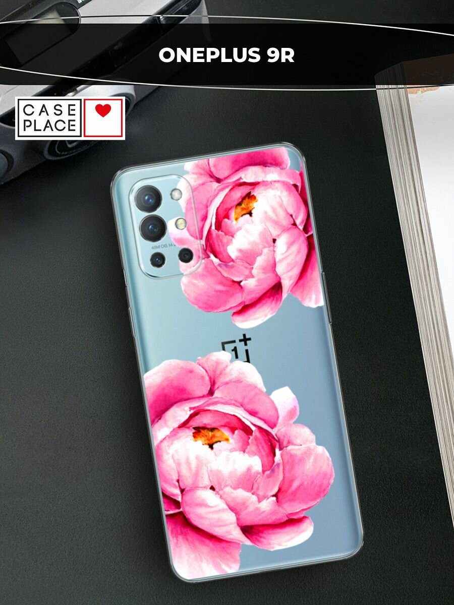 Чехол на OnePlus 9R / ВанПлас 9R с принтом "Open peonies", прозрачный