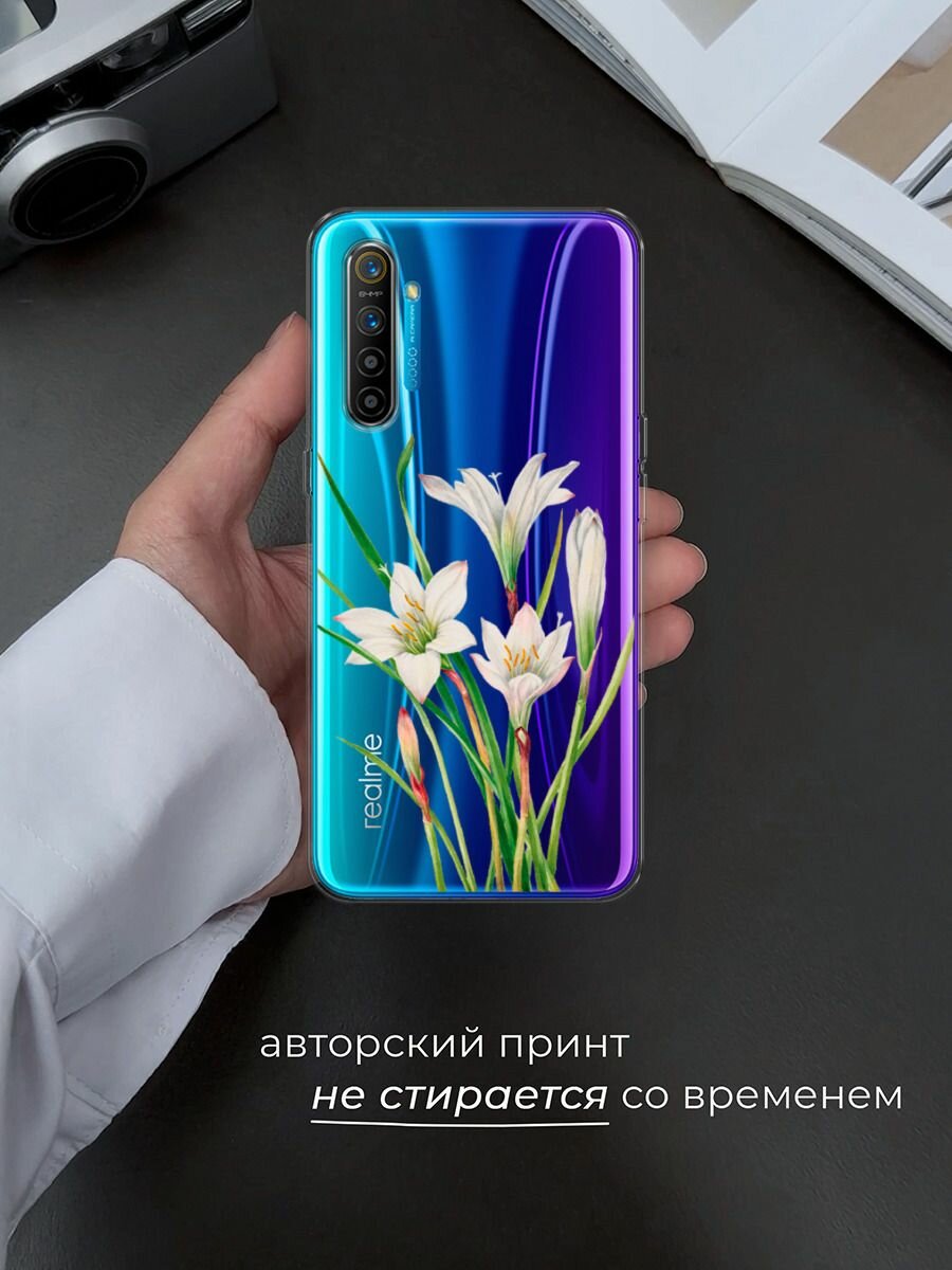 Чехол на Realme XT / Реалми XT с принтом "White lily", прозрачный — фото 1