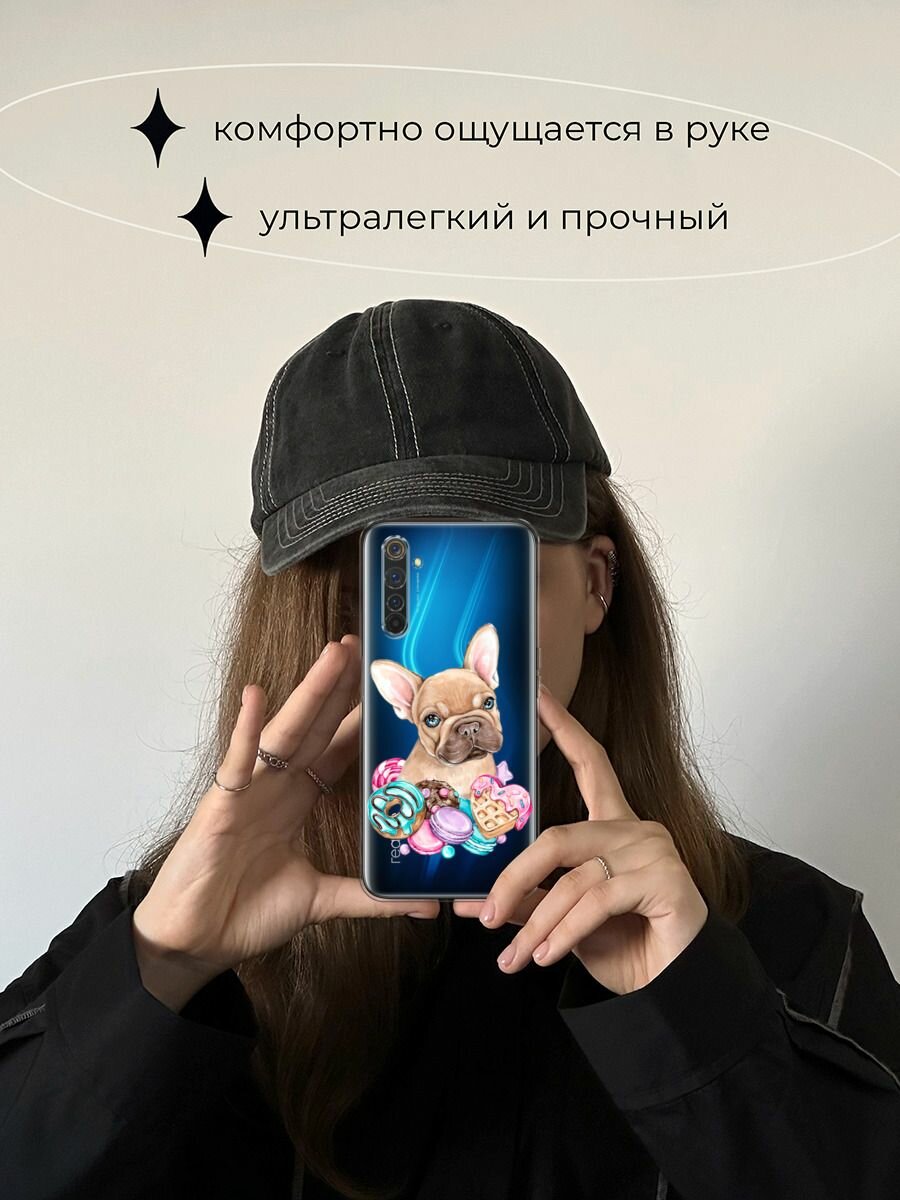 Чехол на Realme 6 Pro / Реалми 6 Про с принтом "Бульдог и сладости", прозрачный — фото 1