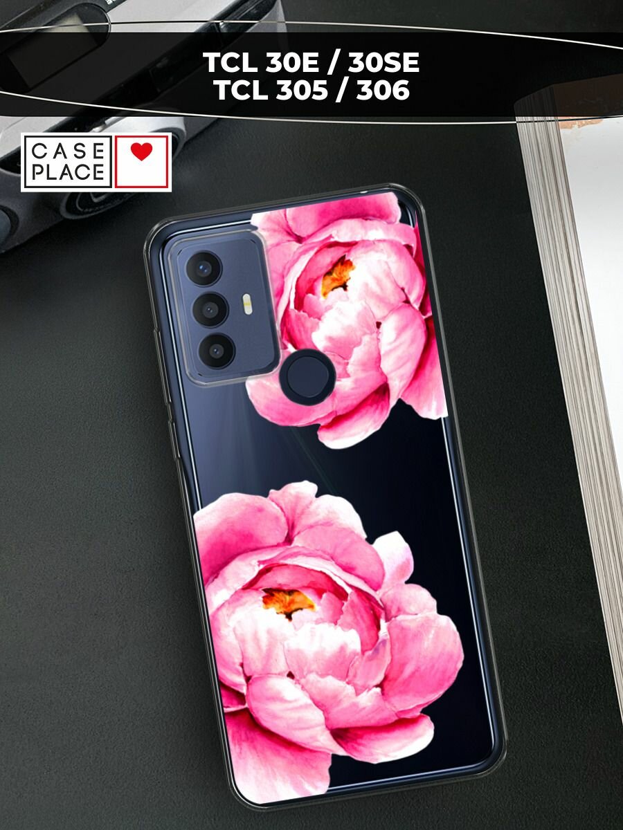 Чехол на TCL 30E/30 SE/305/306 / ТСЛ 30E с принтом "Open peonies", прозрачный
