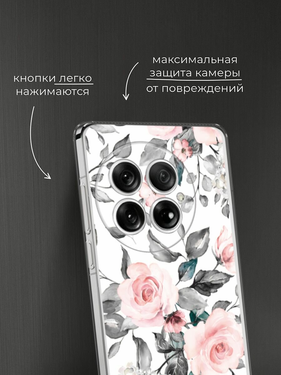 Силиконовый чехол на OnePlus 13 / Ван Плас 13 с принтом "Розы на белом" — фото 1