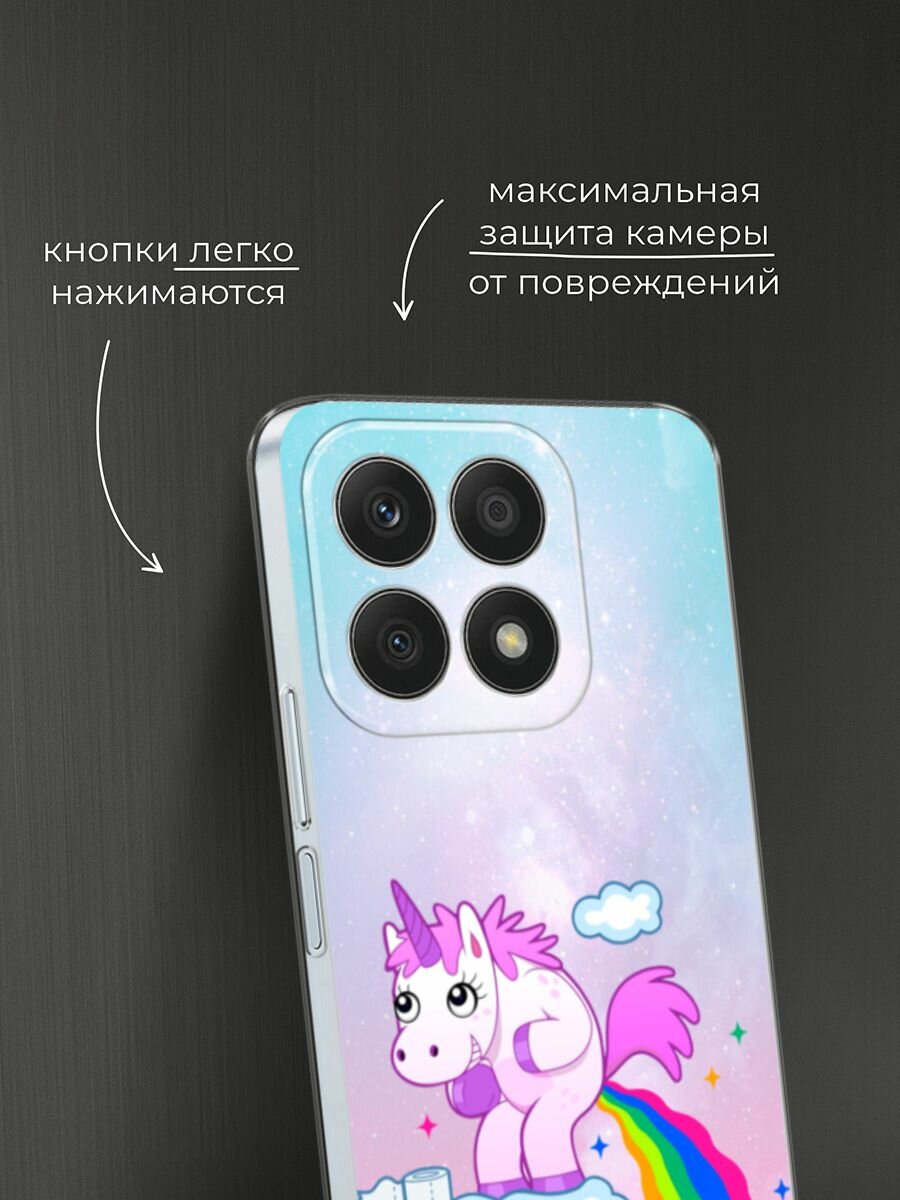 Силиконовый чехол на Honor X8A / Хонор X8A с принтом "Единорог какает" — фото 1