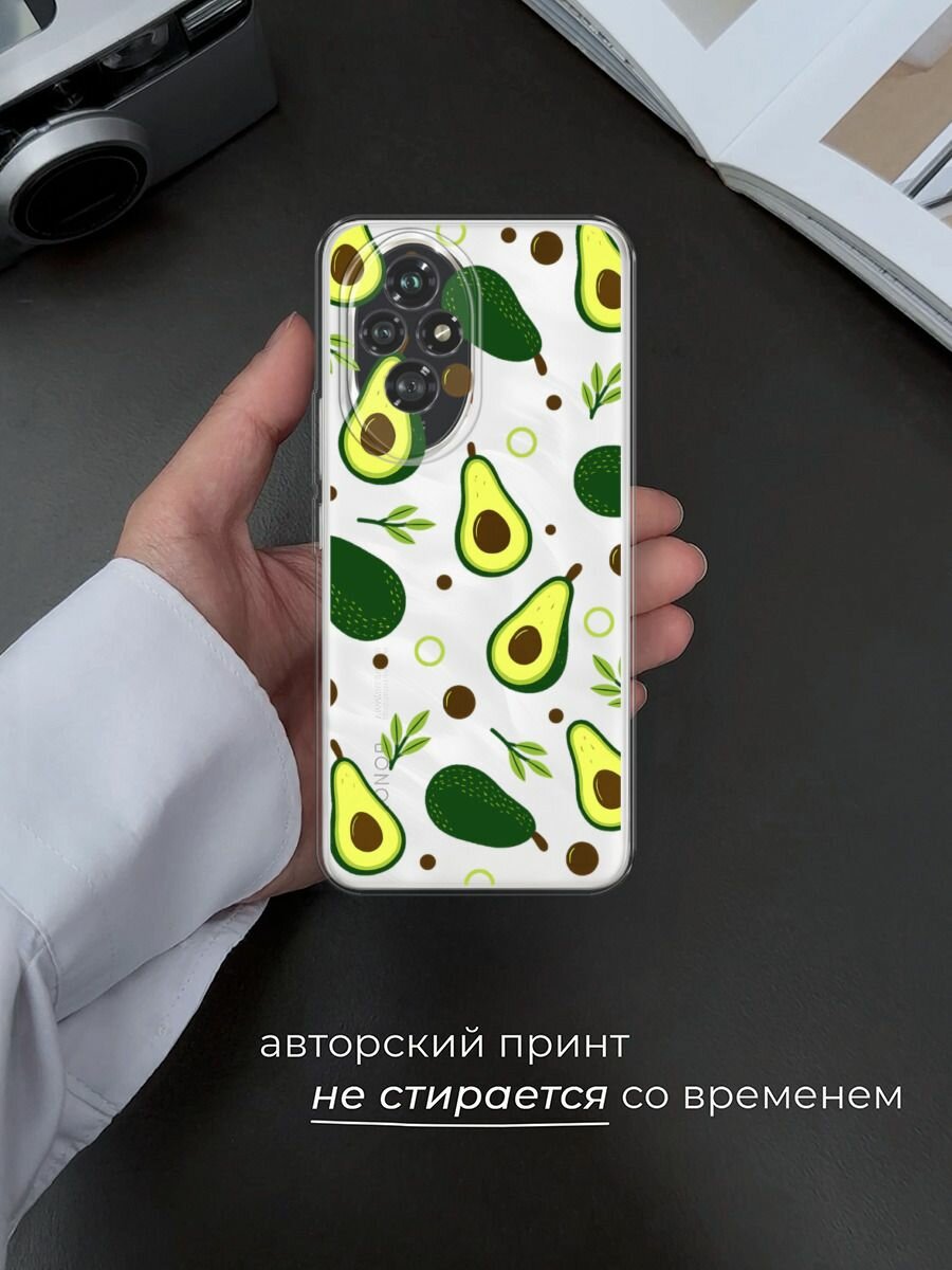 Чехол на Honor 200 / Хонор 200 с принтом "Авокадо паттерн", прозрачный — фото 1