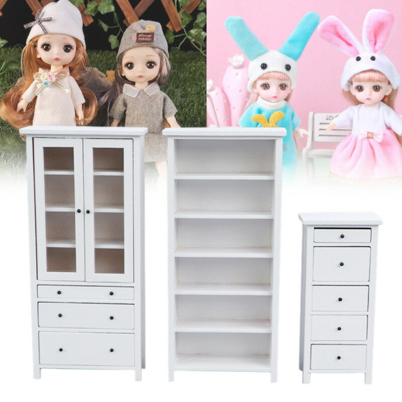 Modern minimalist white dollhouse miniature furniture model storage cabinet glass cabinet