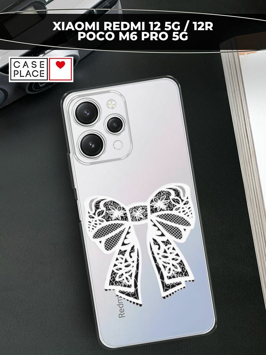 Чехол на Xiaomi Redmi 12 5G / Сяоми Редми 12 5G с принтом "Черно-белый бант 2"
