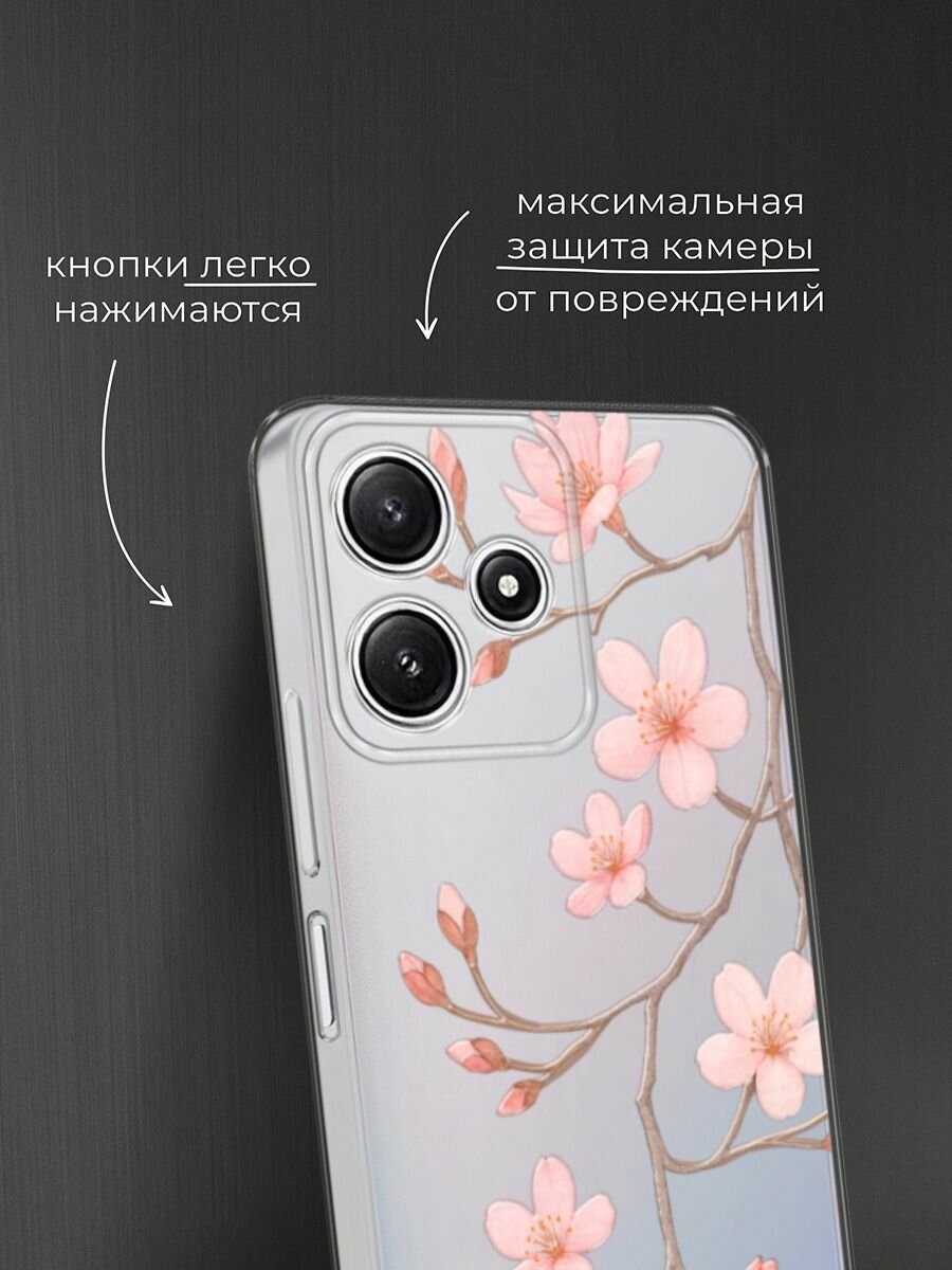 Чехол на Xiaomi Redmi 12 5G / Сяоми Редми 12 5G с принтом "Веточка распускающейся сакуры 2" — фото 1