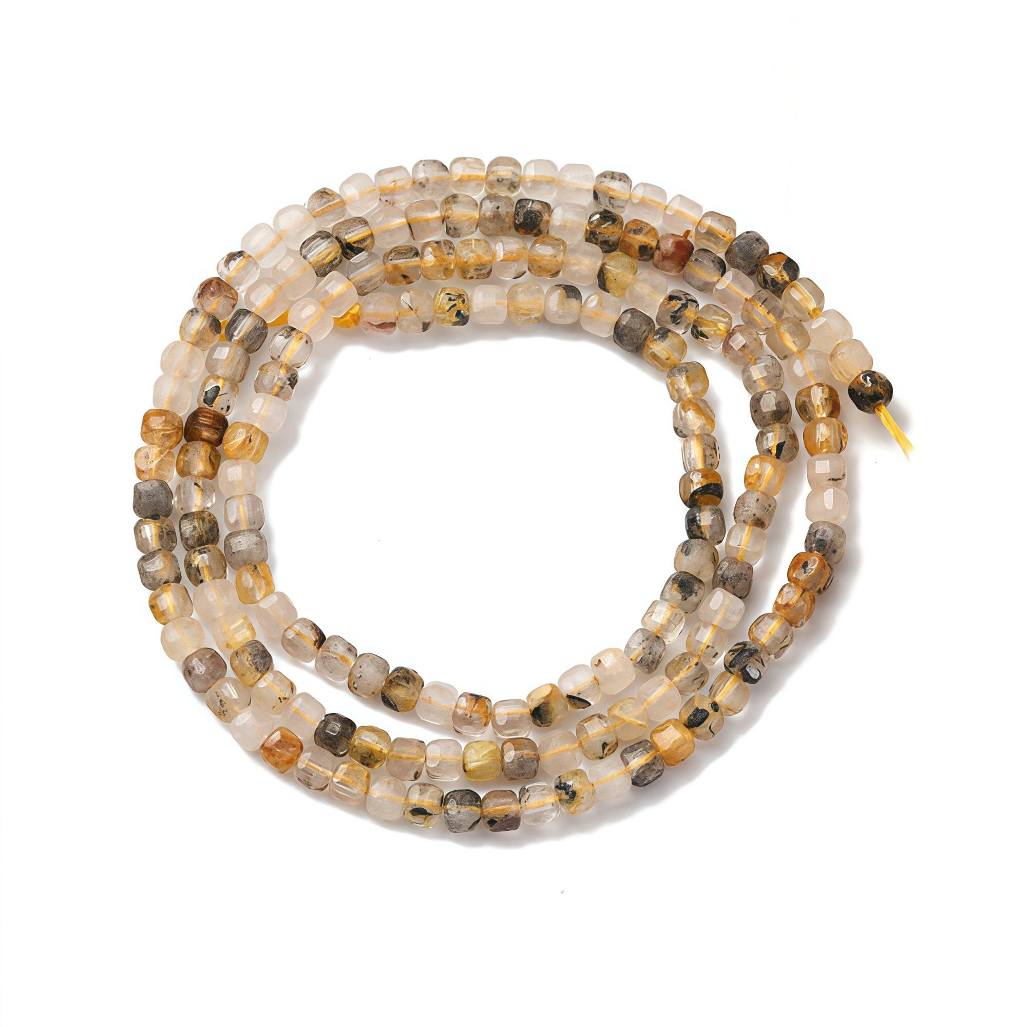 Бусины каменные, кварц, рутиловый, кубики граненые, 2.5мм, 150 шт, низка