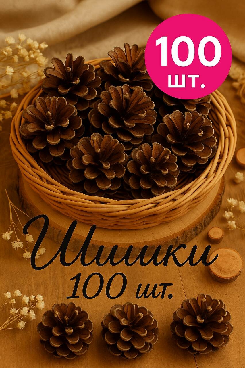 100 шт, Шишки для творчества, 100 штук, для рукоделия, декор, 4-6 см, натуральные, коричневые