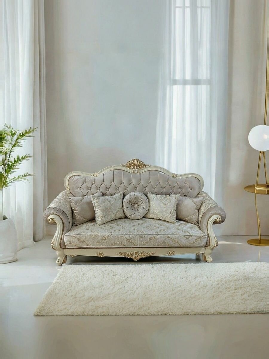 Диван TURKISH SOFA "Патриция", прямой, с подушками, мягкий, бежевый, 1 шт.