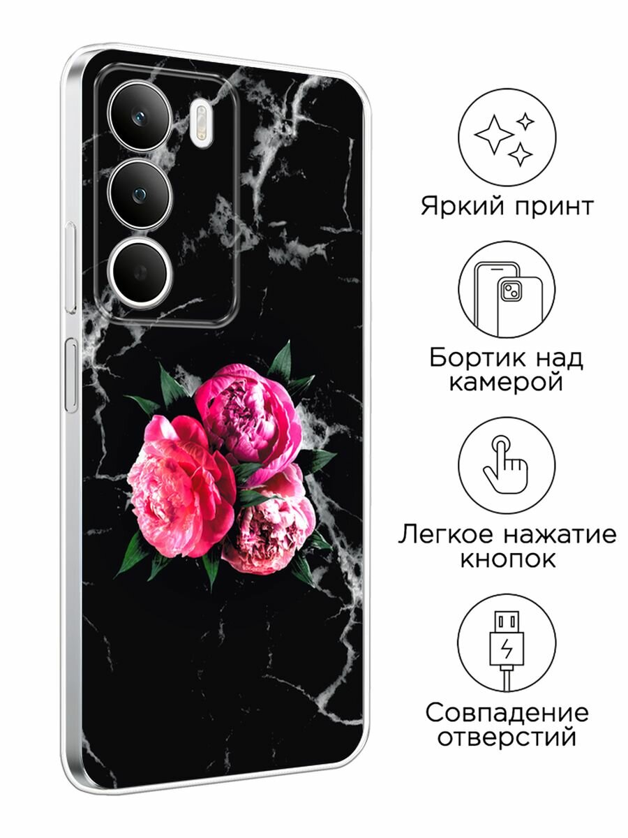 Чехол на Realme C71/P3 Lite 4G / Реалми С71/P3 Лайт 4G с принтом "Букет на черном мраморе" — фото 1