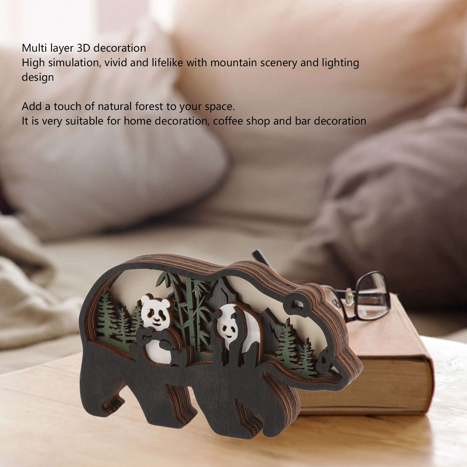 Полые деревянные украшения в виде панды, яркие 3D резные фигурки, поделки с лесными животными, домашний декор для подарков
