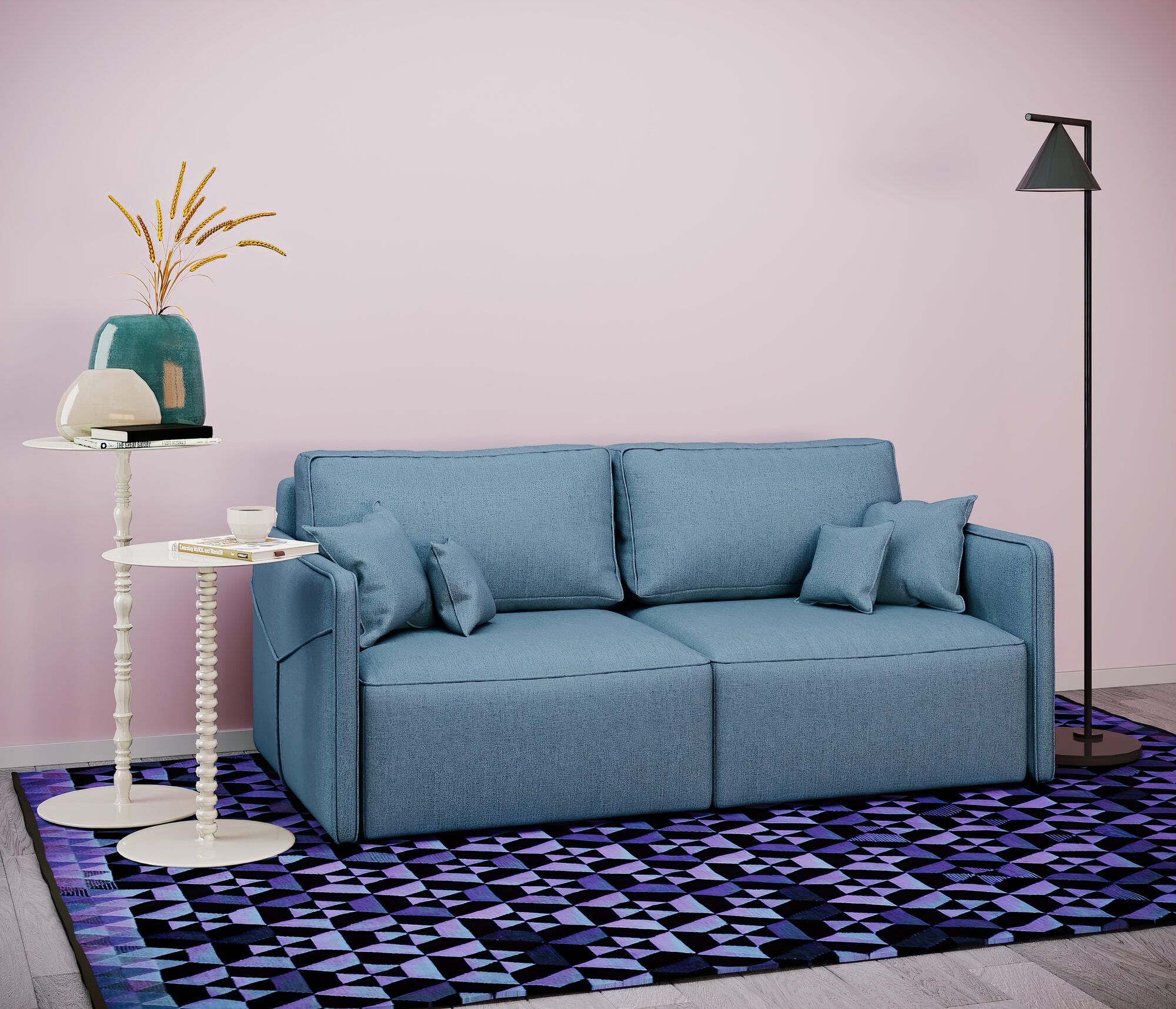 Диван прямой Кьянти, еврокнижка, рогожка саванна плюс блу, ППУ