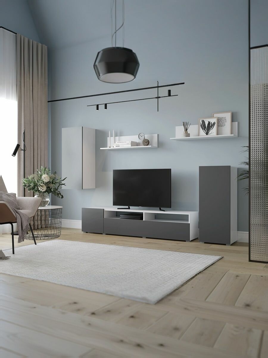 Гостиная Горизонт лира, ЛДСП, цвет белый/графит, 213x168x35 см