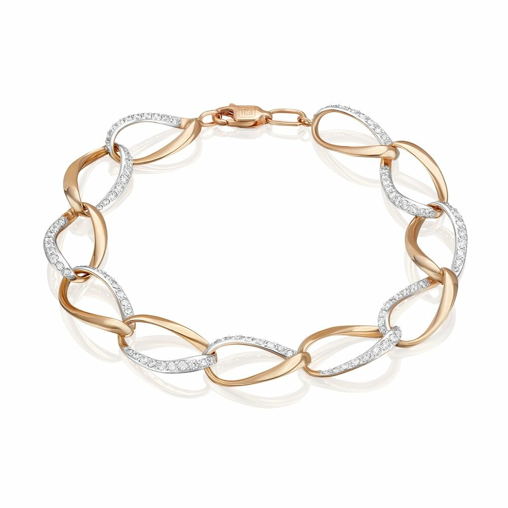 Браслет, красное золото, 585 проба, фианит