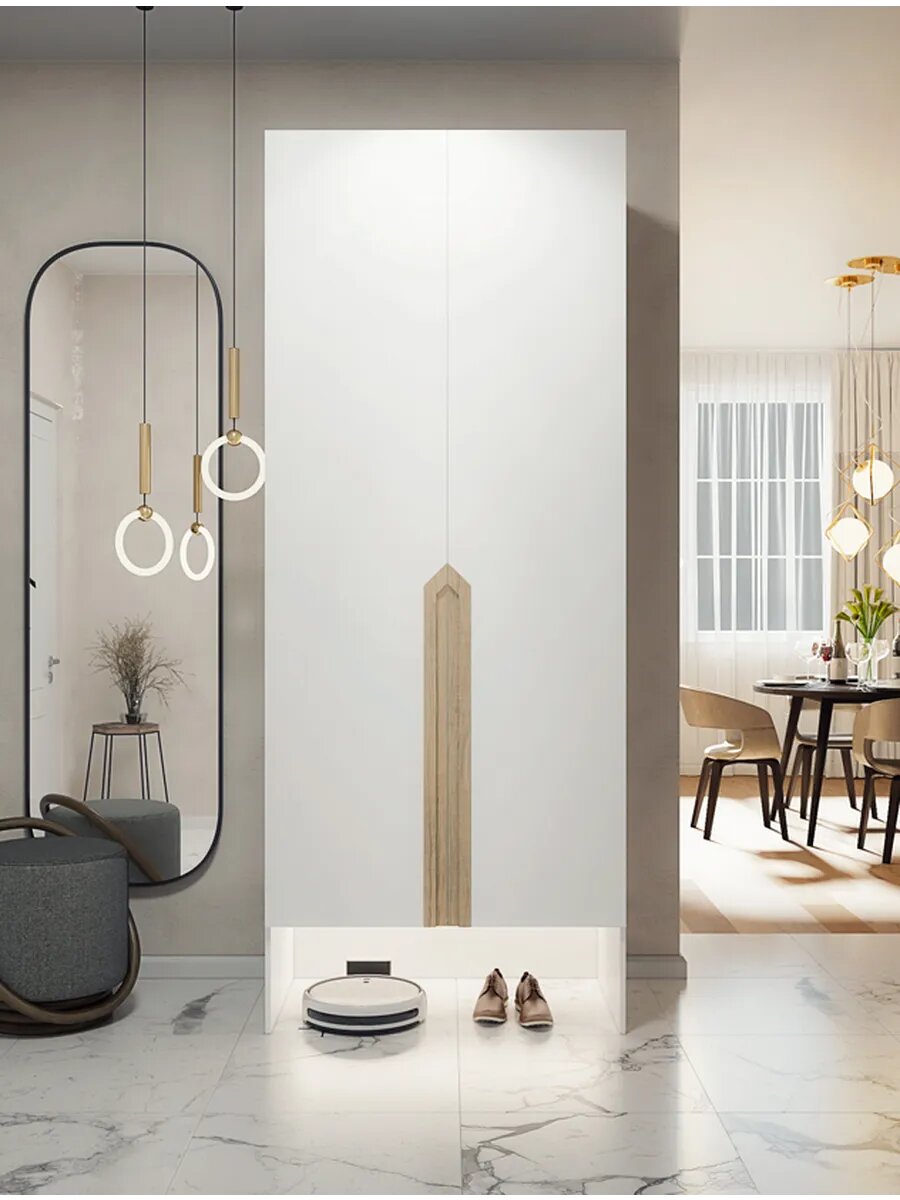 Casa Mia 70х210х60 см. Детский шкаф для одежды в прихожую 2-дверный с подсветкой, белый, ручка из массива дуба