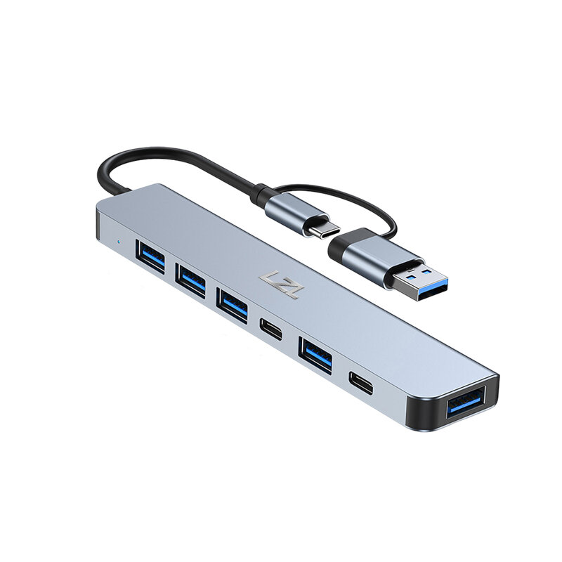 Док-станция USB-C LZL, серебристо-серая, поддержка быстрой зарядки, до 7 месяцев работы, совместима с Mac и Windows