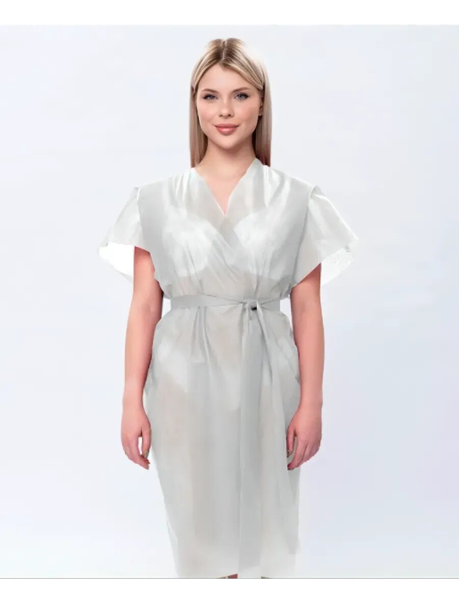 Халат 1 штука одноразовый Спанбонд с поясом