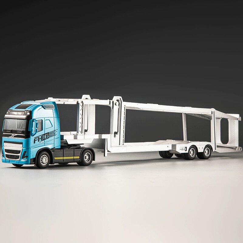 Синяя алюминиевая модель грузовика Volvo с транспортной платформой, коллекционная игрушка для мальчиков, премиум