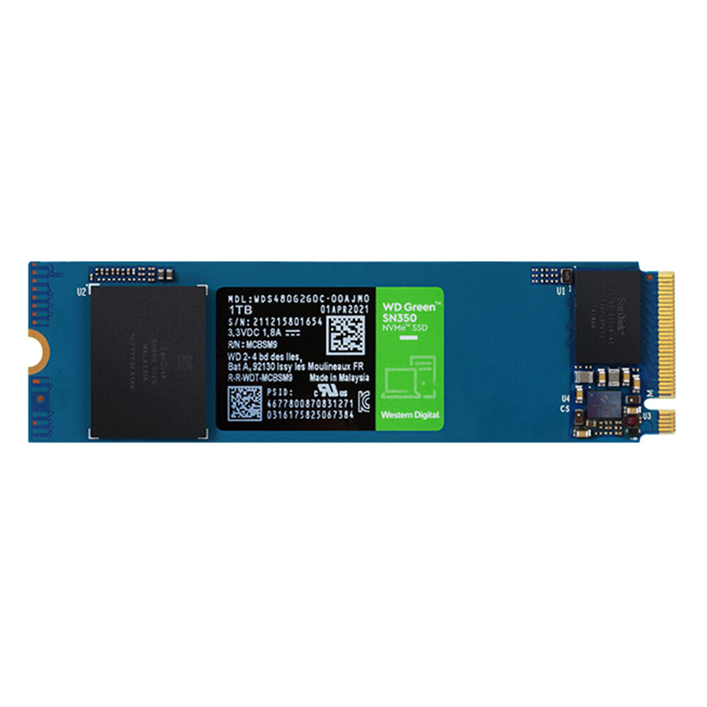 WD Green SN350 1TB SSD NVMe M.2 2280 Интерфейс 8*2.2*0.238cm 3.15*0.87*0.09in 1 SSD 1 Руководство пользователя