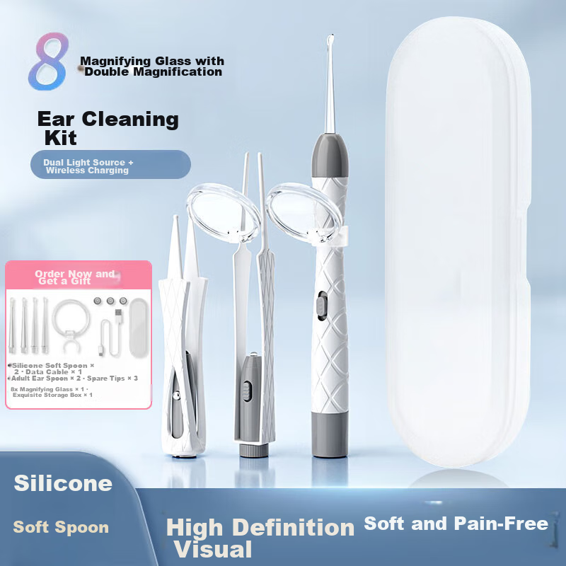 COOKSS Children's Ear Pick, Light-Up Ear Cleaning Tool, Rechargeable Ear Tweezers, Newborn Visible High-Definition Ear Cleaning Set, 3-Piece Set