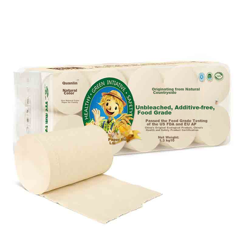 Quanlin Natural Coreless Toilet Paper, 3-Ply 130g*10 Rolls, Easy-Dissolving Bathroom Tissue, Unbleached Healthy Eco-Friendly
