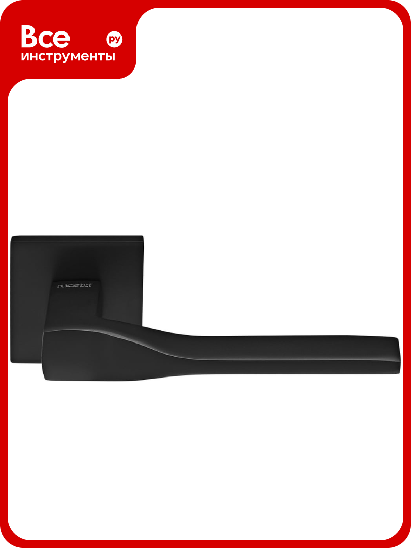 Ручка дверная Rucetti RAP 27 SLIM-S BL, на квадратной розетке 6 мм, цвет - черный 9014608, полотне двери