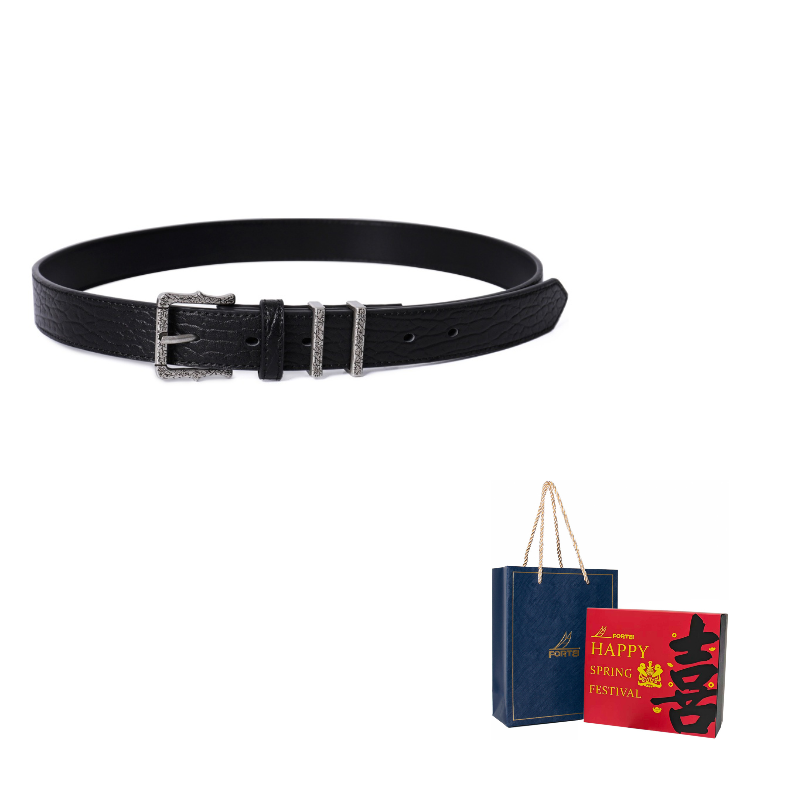 FORTEI Cow Leather Belts Unisex Black 3.5CM 115CM