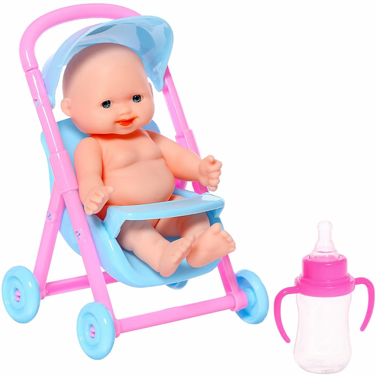 Кукла пупс с коляской "Саша", игрушечный младенец с аксессуарами для сюжетно-ролевых игр, развивающая игрушка для малышей, руки и ноги сгибаются, 12 см
