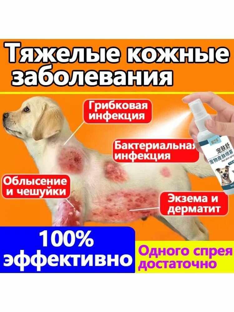 Спрей от зуда и шелушения для собак, 100 мл, для ухода за кожей домашних животных, наружное применение