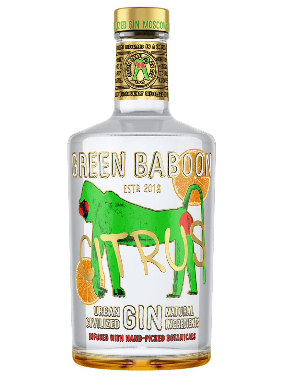 Джин "Green Baboon Citrus", цитрусовый, 0,5 л, 40% крепость, Россия