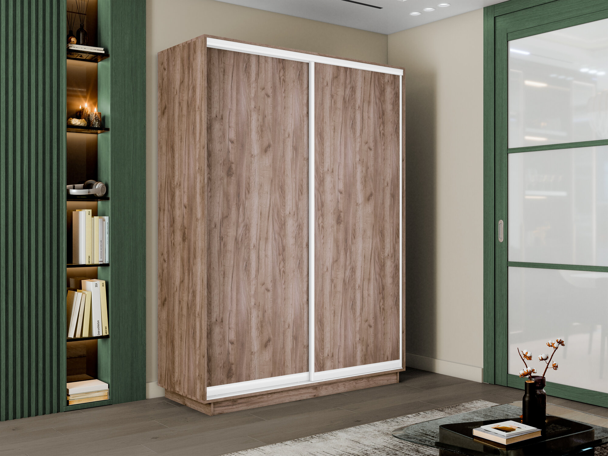 Шкаф купе Вилли 2-х дверный ЛДСП, профиль белый 140 см х 240 см х 60 см (Крафт табачный)