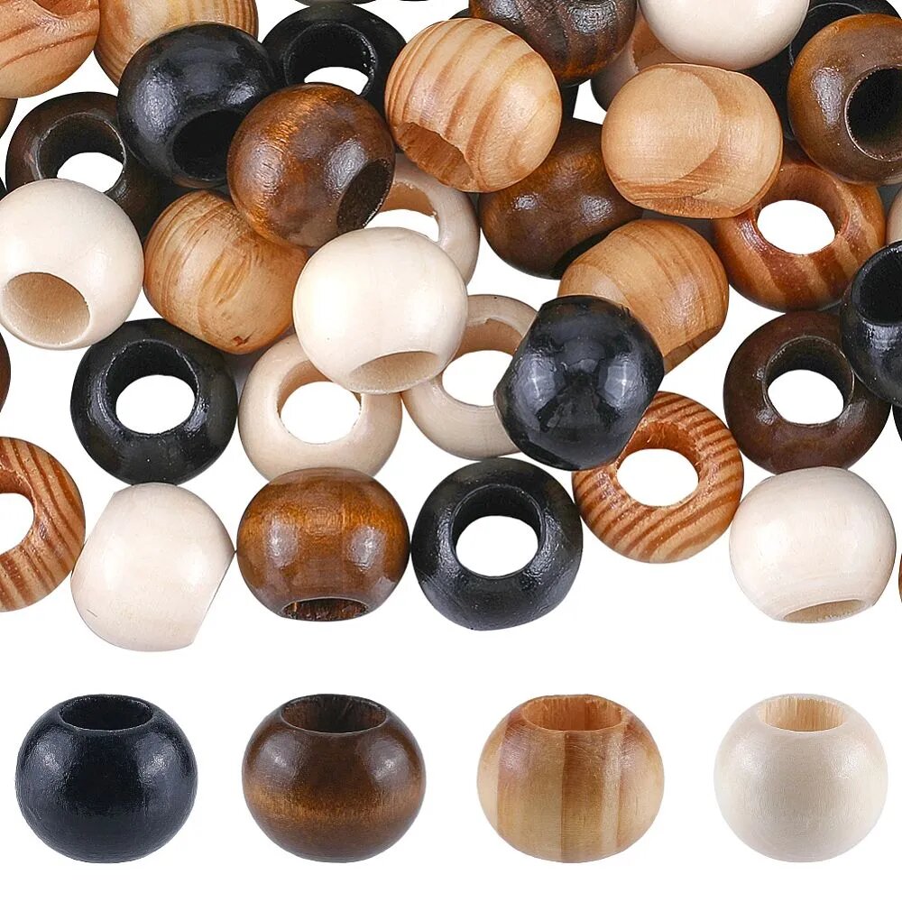 60 шт. 4-х цветных деревянных бусин с большим отверстием, окрашенных в форме ронделей, аксессуары для самодельных украшений, разноцветные, 20x16 мм, отверстие: 10 мм, 15 шт./цвет