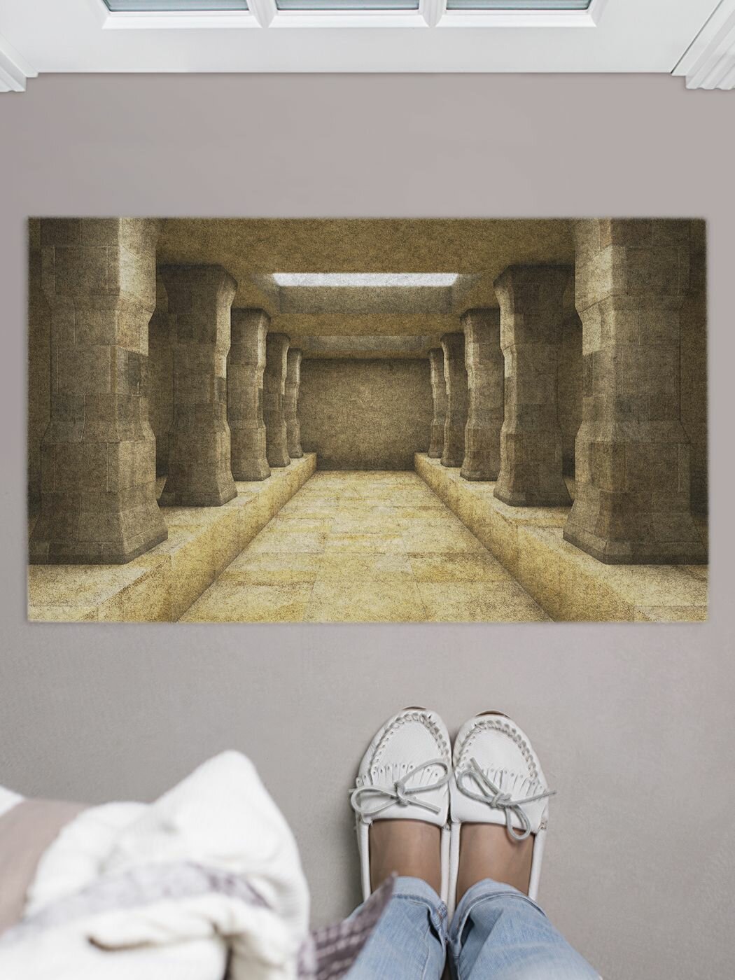 Коврик придверный в прихожую с принтом "Коридор в замке" 45 на 75 см , JoyArty