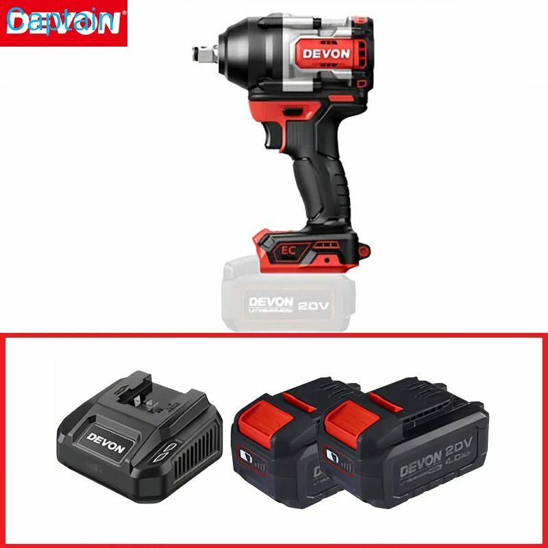 Гайковерт аккумуляторный ударный бесщеточный DEVON 5759-Li-20, 1000/850/550/400 Hм, 20 В, 2 АКБ, 4.0 Ач