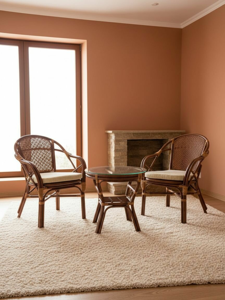 Комплект плетёной мебели с мягкими подушками на сиденье