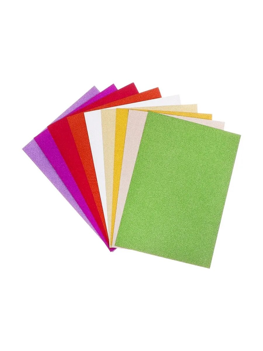 Цветной декоративный картон с блёстками, 10 листов