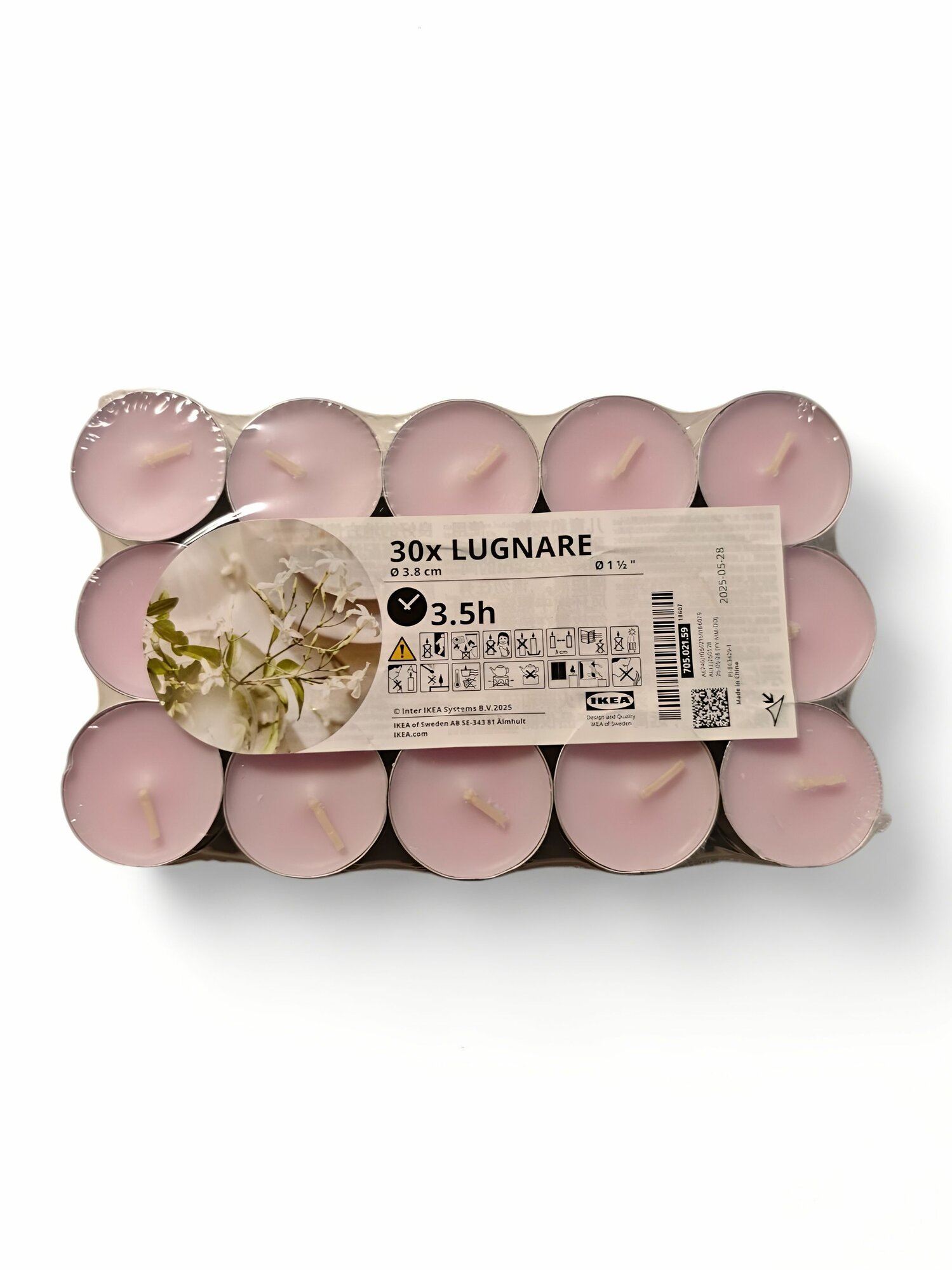 IKEA LUGNARE свечи чайные, аромат жасмина, время горения 3,5ч.