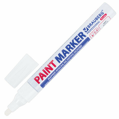 Маркер-краска лаковый (paint marker) 4 мм, белый, нитро-основа, алюминиевый корпус, BRAUBERG PROFESSIONAL PLUS, 151444