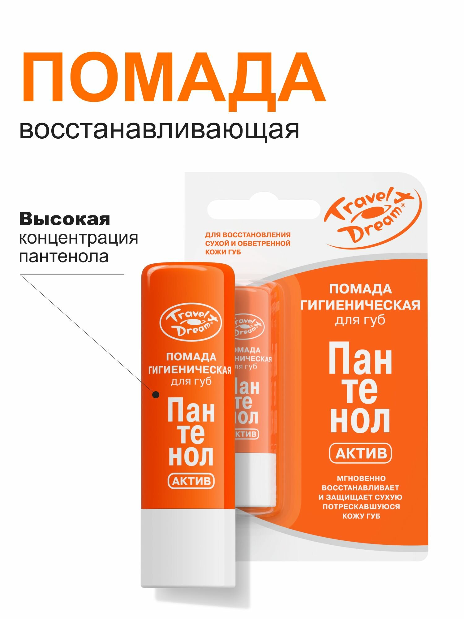 TRAVEL DREAM Гигиеническая помада восстанавливающая Пантенол ТрэвелДрим 4 г