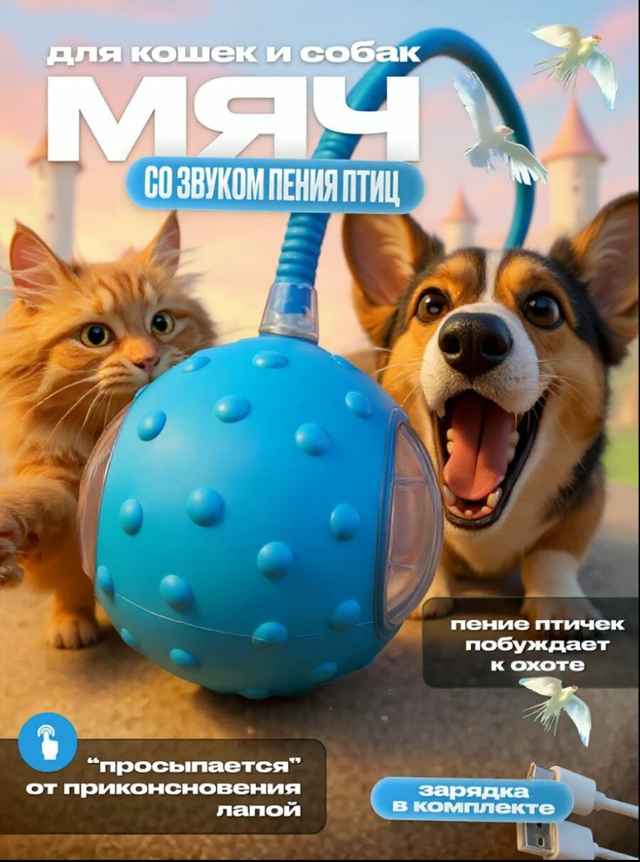 Интерактивный мяч со звуком пения птиц. Игрушка для собак. Игрушка для кошек.