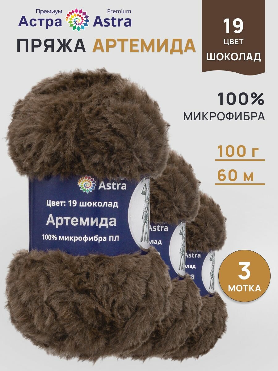 Пряжа для вязания Astra Premium 'Артемида' 100г, 60м (100% микрофибра ПЛ) (19 шоколад), 3 мотка