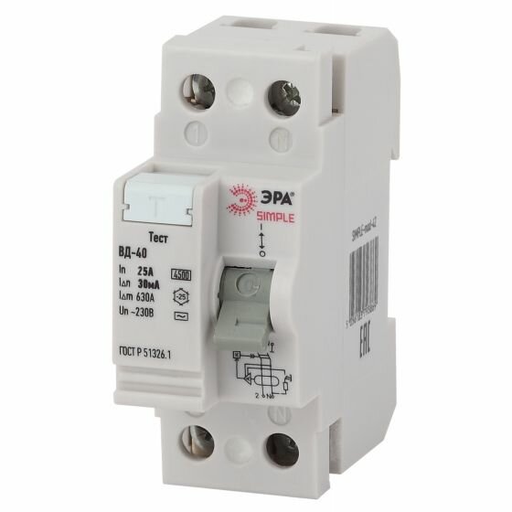 SIMPLE-mod-42 ЭРА SIMPLE Устройство защитного отключения УЗО ВД-40 2P 25А/30мА (электронное)